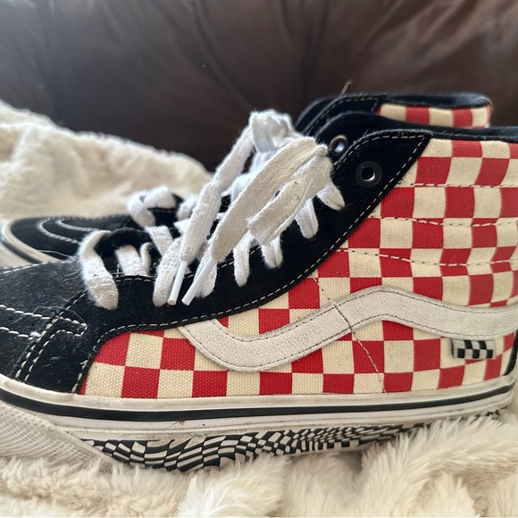 Vans | Shoes | Vans High Top Tennis Shoes Black Red White Checkers W ...